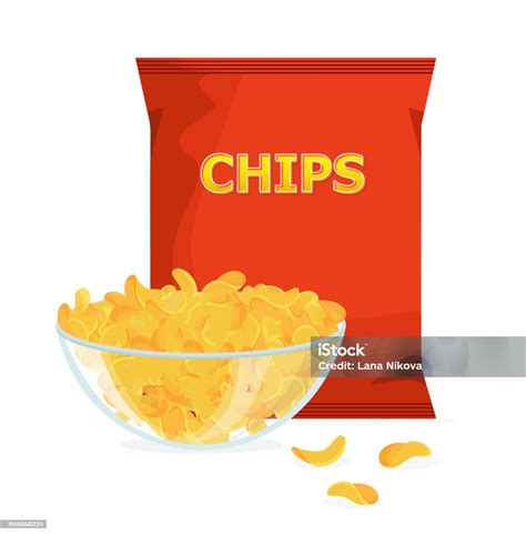 파삭 파삭 한 잔물결 감자 칩이 팩으로 날아가고 벡터 현실적인 스낵 패키지 식품 및 음료 사업을 위한 디자인 일러스트레이션