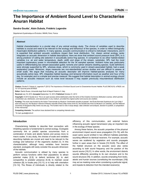 Pdf The Importance Of Ambient Sound Level To Characterise Anuran Habitat