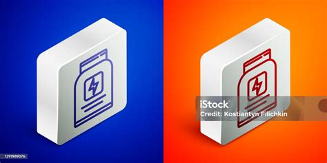 동면 라인 스포츠 영양 보디 빌딩 단백질 파워 드 링크와 블루와 오렌지 배경에 고립 된 음식 아이콘 실버 스퀘어 버튼 벡터 건강한 생활방식에 대한 스톡 벡터 아트 및 기타