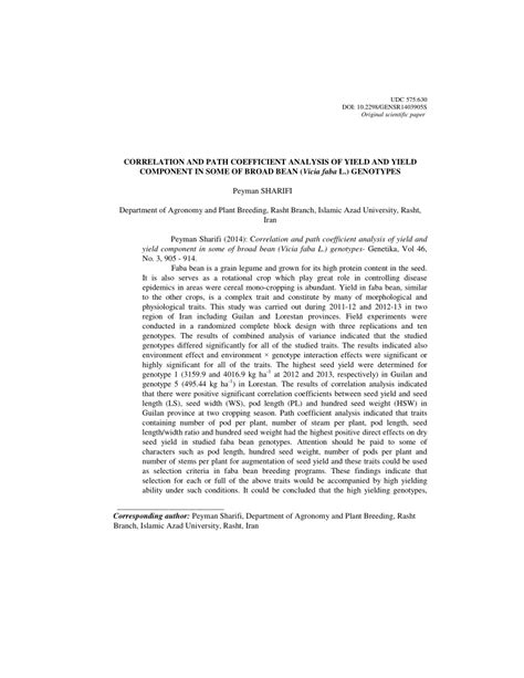 Pdf Correlation And Path Coefficient Analysis Of Yield And Yield
