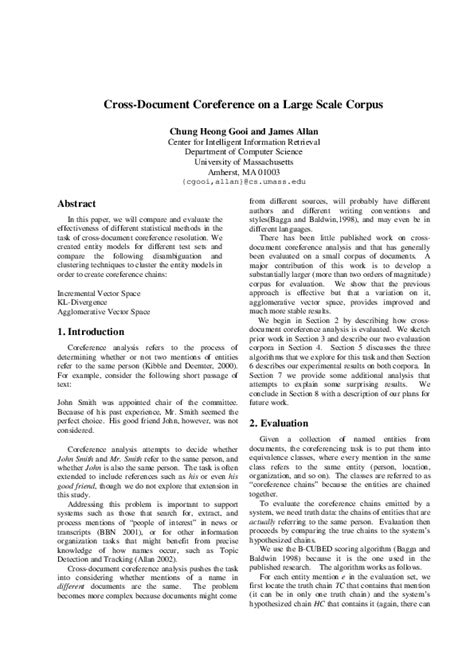 Pdf Cross Document Coreference On A Large Scale Corpus