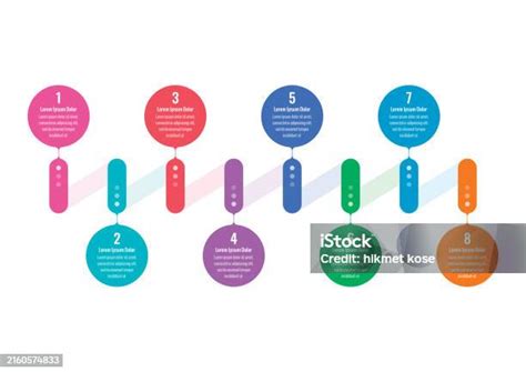 컬러 바 및 컬러 서클 인포 그래픽 템플릿 여덟 가지 옵션 인포 그래픽 템플릿 매거진 교육 사업 연간 보고서 인터넷 정보 템플릿 8에 대한 스톡 벡터 아트 및 기타 이미지
