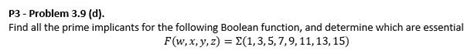Solved P3 Problem 3 9 D Find All The Prime Implicants