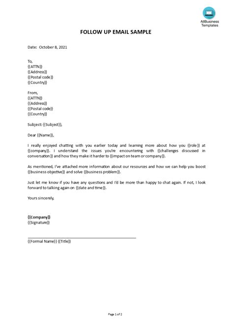 Follow Up Email Sample Templates At Allbusinesstemplates Com