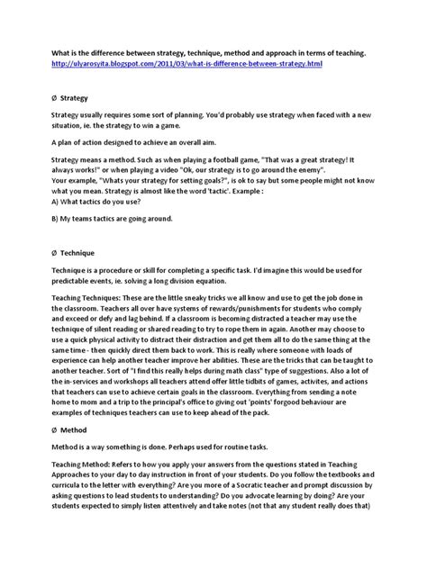 What Is The Difference Between Strategy Pdf Teaching Method Teachers