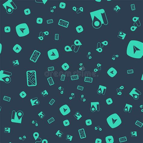 Set Route Location Folded Map With Marker City Navigation And On Seamless Pattern Vector