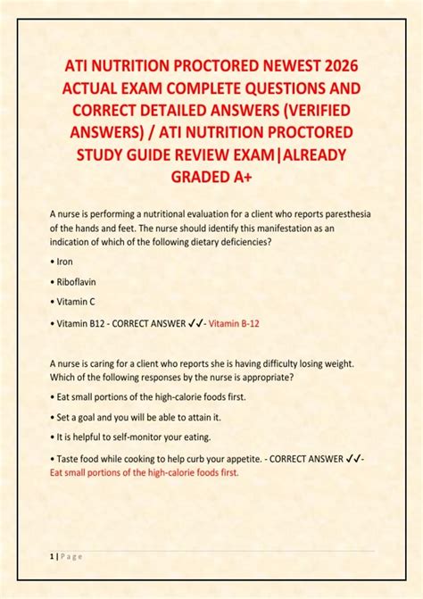 Ati Nutrition Proctored Newest 2026 Actual Exam Complete Questions And