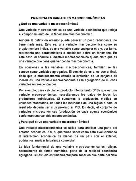 Principales Variables Macroeconomicas Pdf Producto Interno Bruto