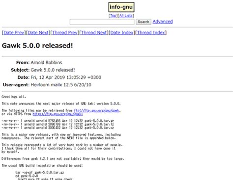 Gnu Awk 50がリリース。8年ぶりのメジャーバージョンアップ。正規表現ライブラリがglibcからgnulibへ移行、名前空間が実装 － Publickey