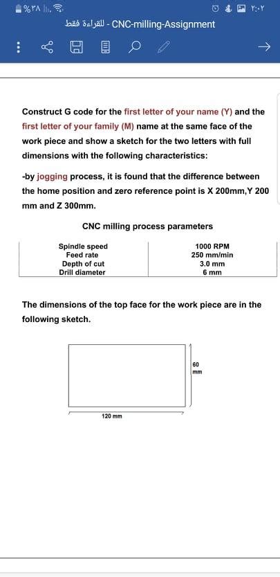 Solved Ya I Cnc Milling Assignment للقراءة فقط
