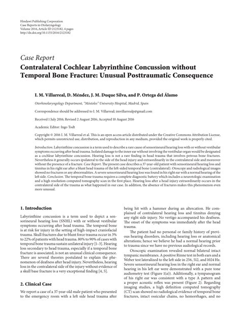 Pdf Contralateral Cochlear Labyrinthine Concussion Without Temporal Bone Fracture Unusual