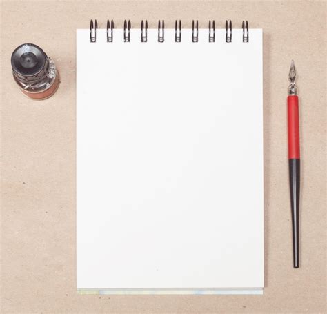 Premium Photo Blank Sketchbook Page Mockup With Pen And Ink On Craft Papper Background