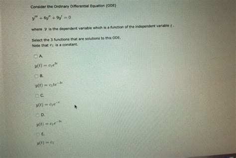 Solved Consider The Ordinary Differential Equation Ode