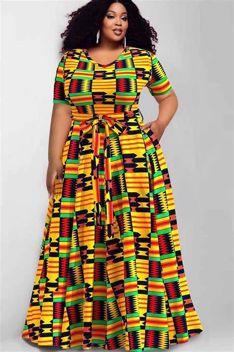 Xpluswear Design Plus Size Casual Yellow Ankara Round Neck Short Sleeve