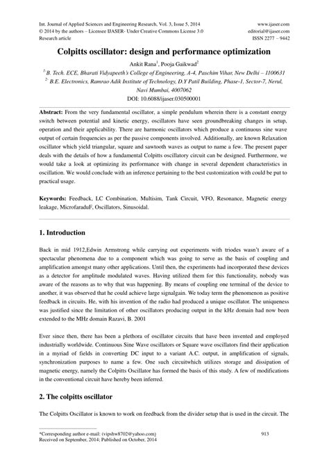 Pdf Colpitts Oscillator Design And Performance Optimization