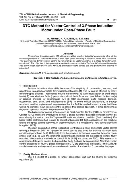 Dtc Method For Vector Control Of 3 Phase Induction Motor Under Open