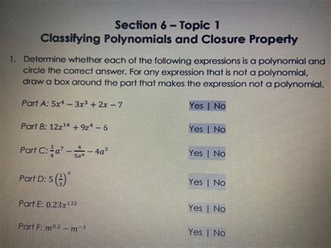 Solved Section 6 Topic 1 Classifying Polynomials And Chegg Com