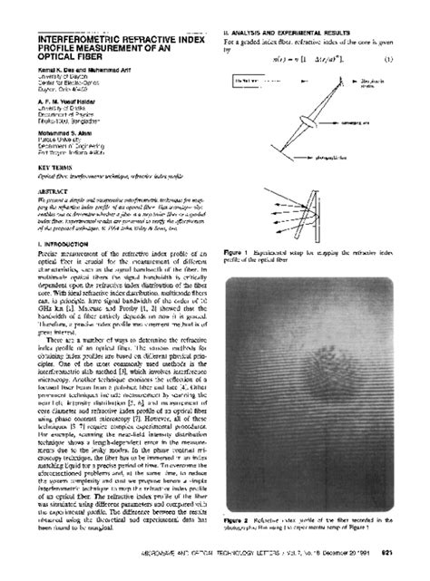 Pdf Interferometric Refractive Index Profile Measurement Of An Optical Fiber