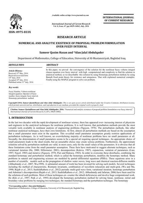 Pdf Numerical And Analytic Existence Of Proposal Problem Formulation