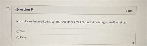 Solved Question 9when Discussing Marketing Terms Fab Stands