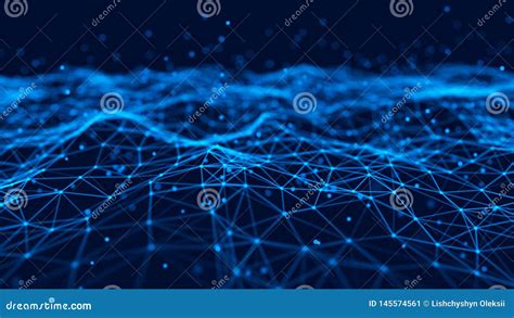 Abstract Futuristic Background Wave With Connecting Dots And Lines On