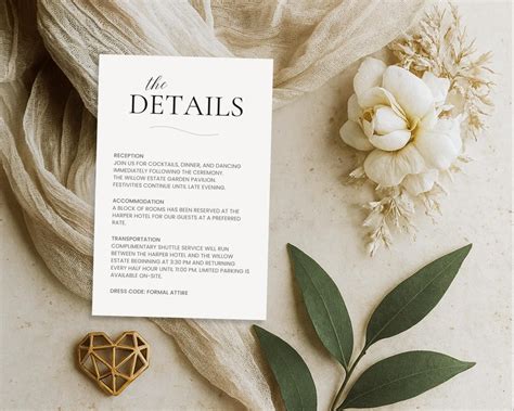 Wedding Details Card Template Refined Modern Information Insert Clean