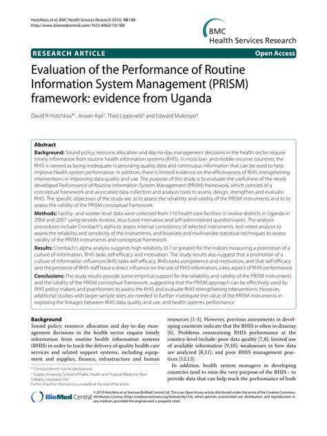 Pdf Evaluation Of The Performance Of Routine Information System Management Prism Framework