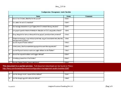 Configuration Management Audit Checklist Template Excel Xls