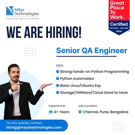 Senior Qa Engineer 3 To 6 Years Any Location Msys Technologies