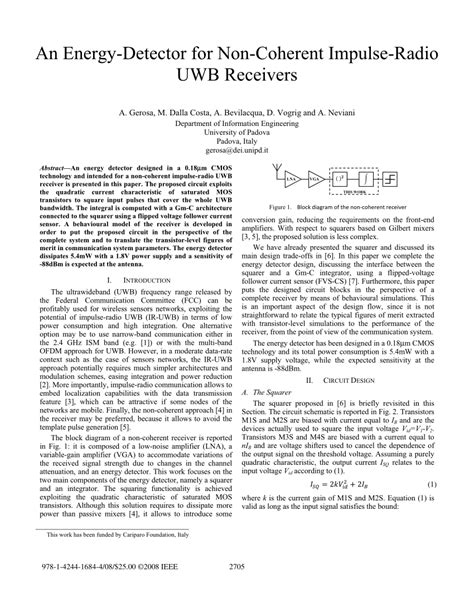 Pdf An Energy Detector For Noncoherent Impulse Radio Uwb Receivers