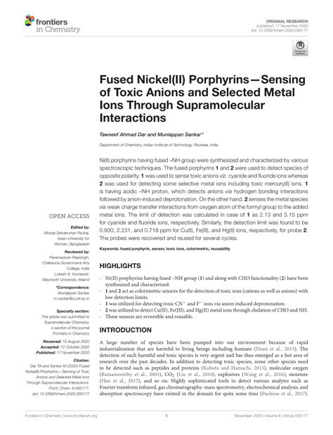 Pdf Fused Nickelii Porphyrins—sensing Of Toxic Anions And Selected Metal Ions Through