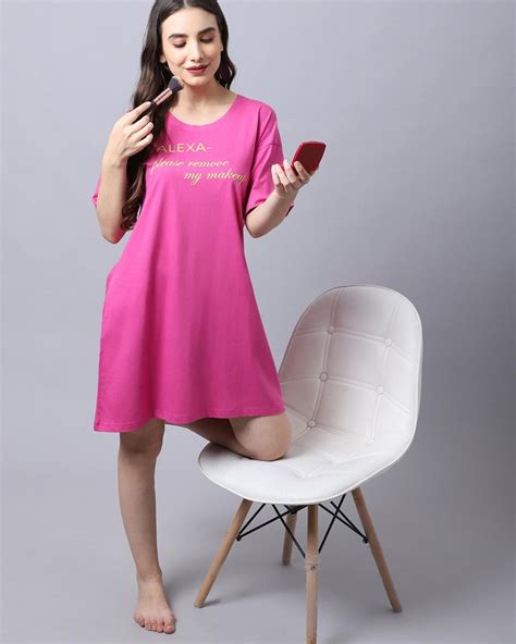 Buy Womens Pink Alexa Please Remove My Makeup Typography Night Dress
