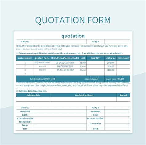 Quotation Form Excel Template And Google Sheets File For Free Download Slidesdocs