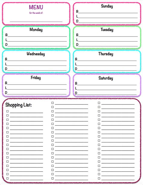 Printable Grocery List And Meal Planner