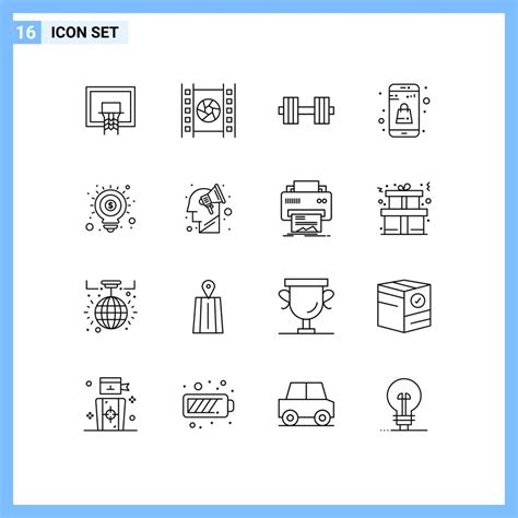 User Interface Pack Of 16 Basic Outlines Of Idea Shopping Multimedia Plain Weight Editable