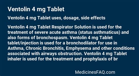 Ventolin 4 Mg Tablet Uses Dosage Side Effects Food Interaction And Faq