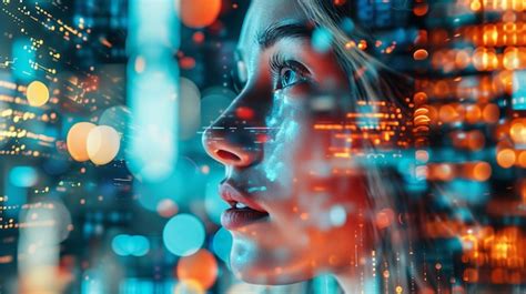Double Exposure Of Woman Face And Binary Code Futuristic Concept Premium Ai Generated Image