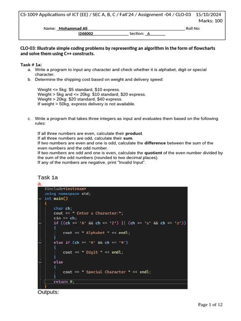 Cs1009ictassignment 04mohammad Ali24i 6002a Pdf Numbers Computer Programming