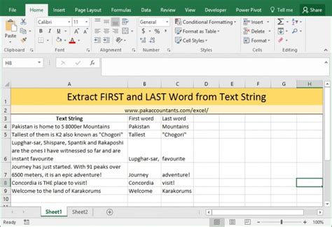 Extract First And Last Word From Text String Using Excel Formula