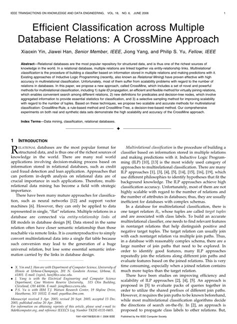 Pdf Efficient Classification Across Multiple Database Relations A Crossmine Approach