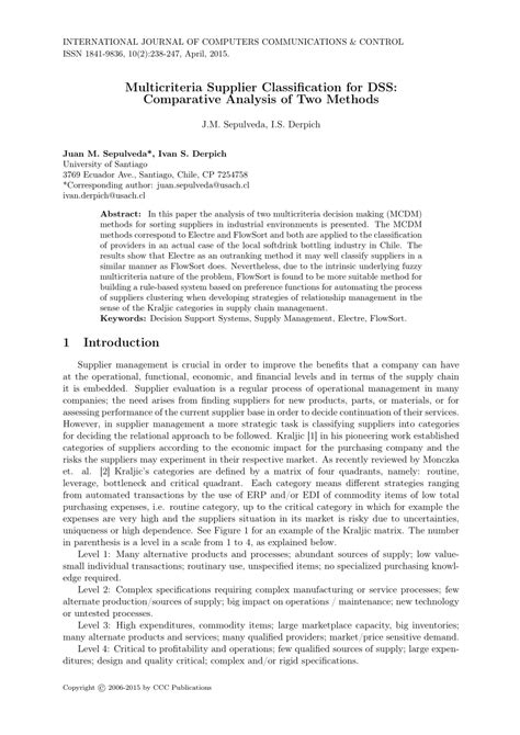 pdf multicriteria supplier classification for dss comparative analysis of two methods