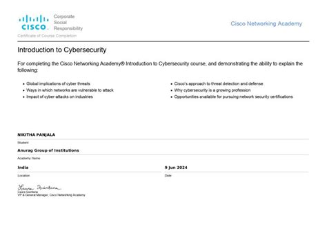 Cybersecurity Cisco Netacademy Nikitha Panjala