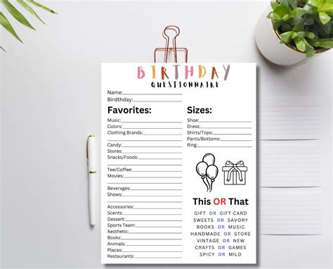 Work Birthday Questionnaire T Questionnaire Getting To Know You