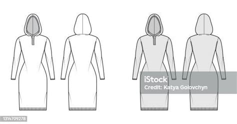 리브 헨리 넥 긴 소매 슬림 핏 무릎 길이 리브 트리밍후드 드레스 스웨터 기술 패션 일러스트 0명에 대한 스톡 벡터 아트 및 기타 이미지 Istock