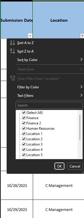 filtered column not displaying all options r excel