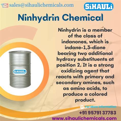 Ninhydrin Chemical Acid Manufacturers Suppliers Exporters From Vasai