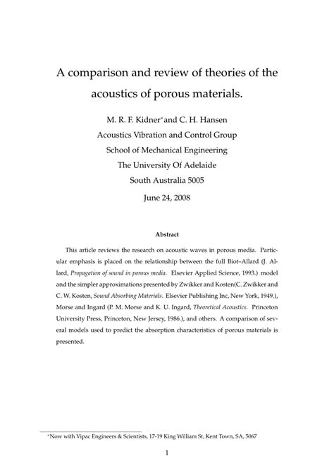 Pdf A Comparison And Review Of Theories Of The Acoustics Of Porous Materials