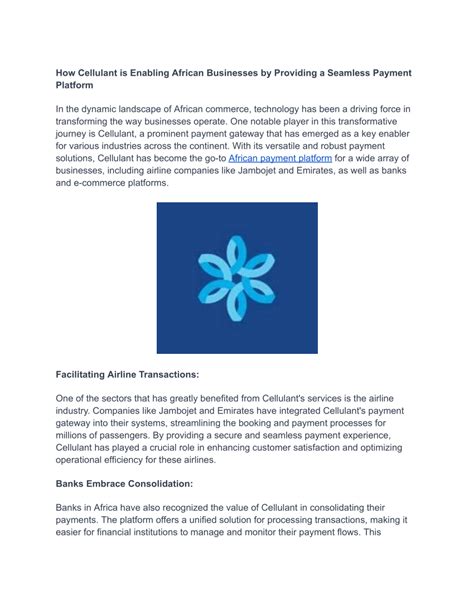 Pdf How Cellulant Is Enabling African Businesses By Providing A Seamless Payment Platform