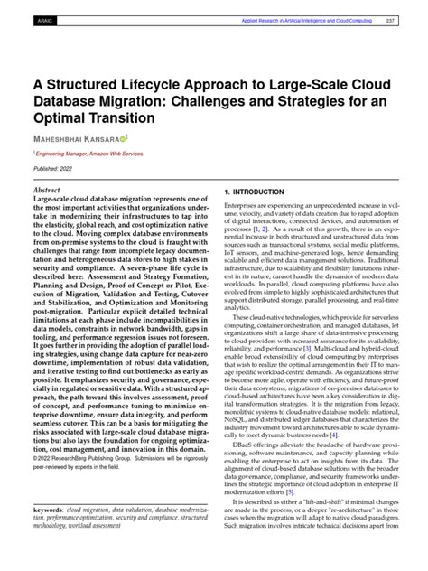 A Structured Lifecycle Approach To Large Scale Cloud Database Migration Challenges And