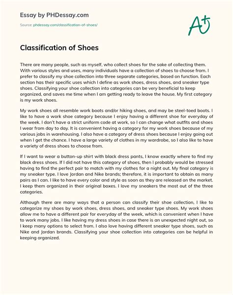 Classification Of Shoes Essay Example 400 Words